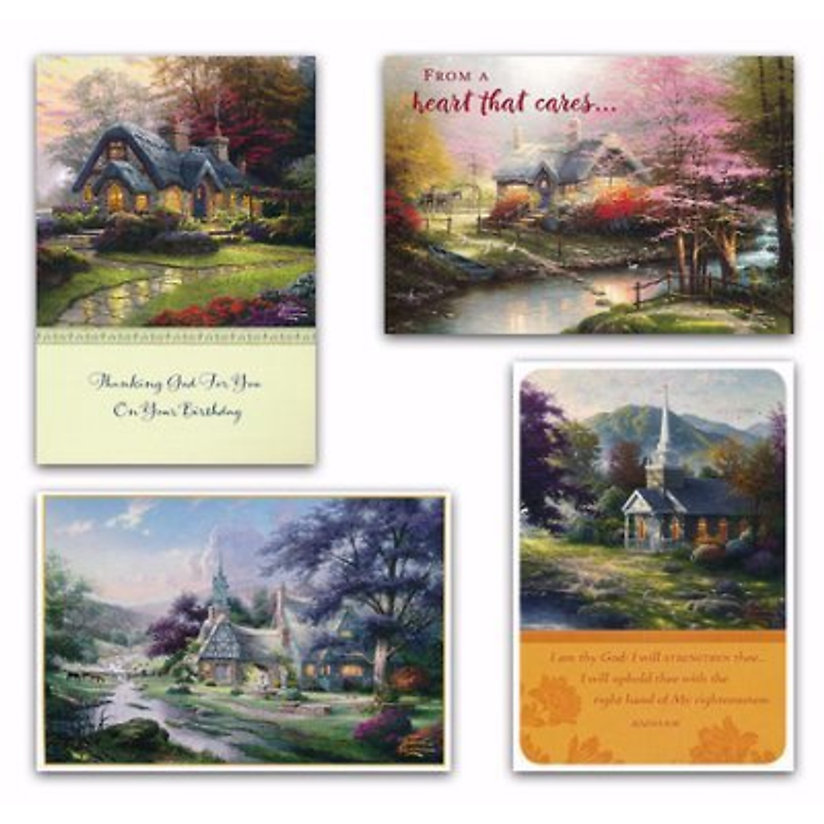 Thomas Kinkade Painter Of Light - All Occasion - 4 Design Assortment With Scripture - 12 Boxed Cards & Envelopes (Birthday, Praying For You, Thank You, Encouragement)