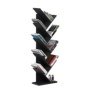 HOMEFORT 9-Shelf Bookshelf,Geometric Tree Bookcase,Wood Bookshelves Storage Rack, MDF Tree Shelf Display Organizer for Books,Magazines,CDs and Photo Album Holds Up to 5kgs Per Shelf (Black)