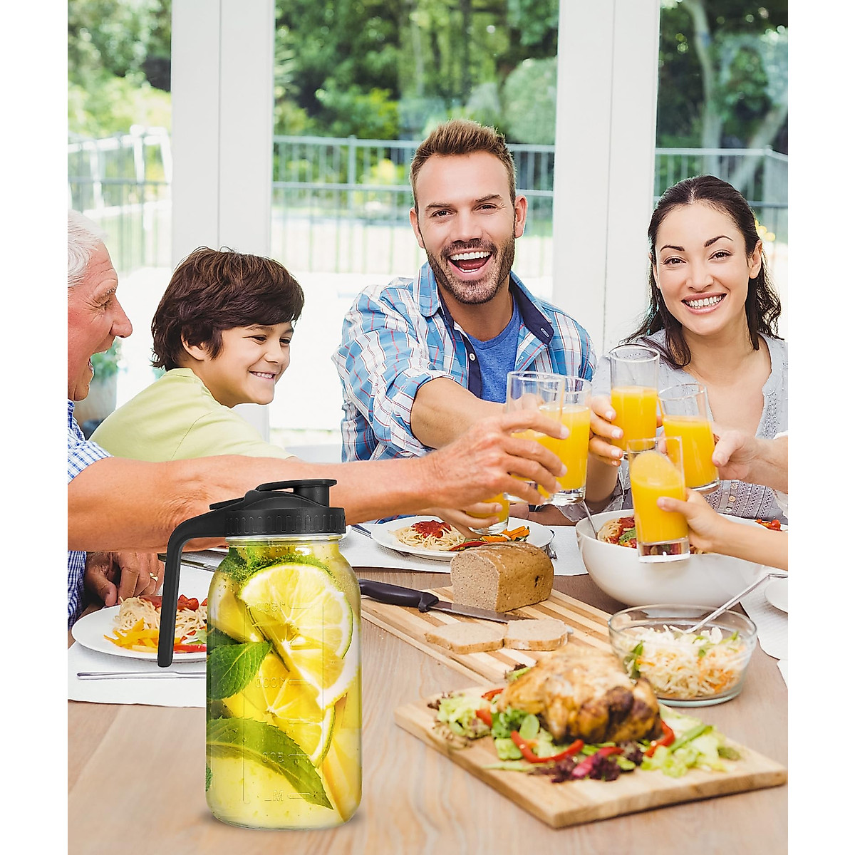 3 Pack 64 oz Wide Mouth Mason Jar Pitchers with Airtight Lids – Leak-Proof Glass Sun Tea Pitchers with Handle for Juices, Milk, Drinks, and Iced Coffee