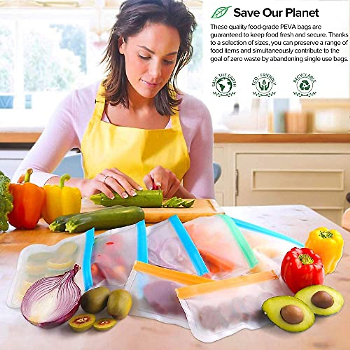 Reusable Freeze Bags Silicone-12 Pack Stasher Reusable Silicone Bags for Food Storage Resealable Lunch Bag for Meat Fruit Veggies Reusable Sandwich Bags BPA FREE Flat Freezer Bags
