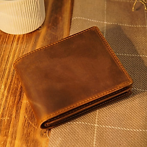 Polare Cowhide Genuine Natural Crazy Horse Leather RFID Blocking Bifold Wallet For Men
