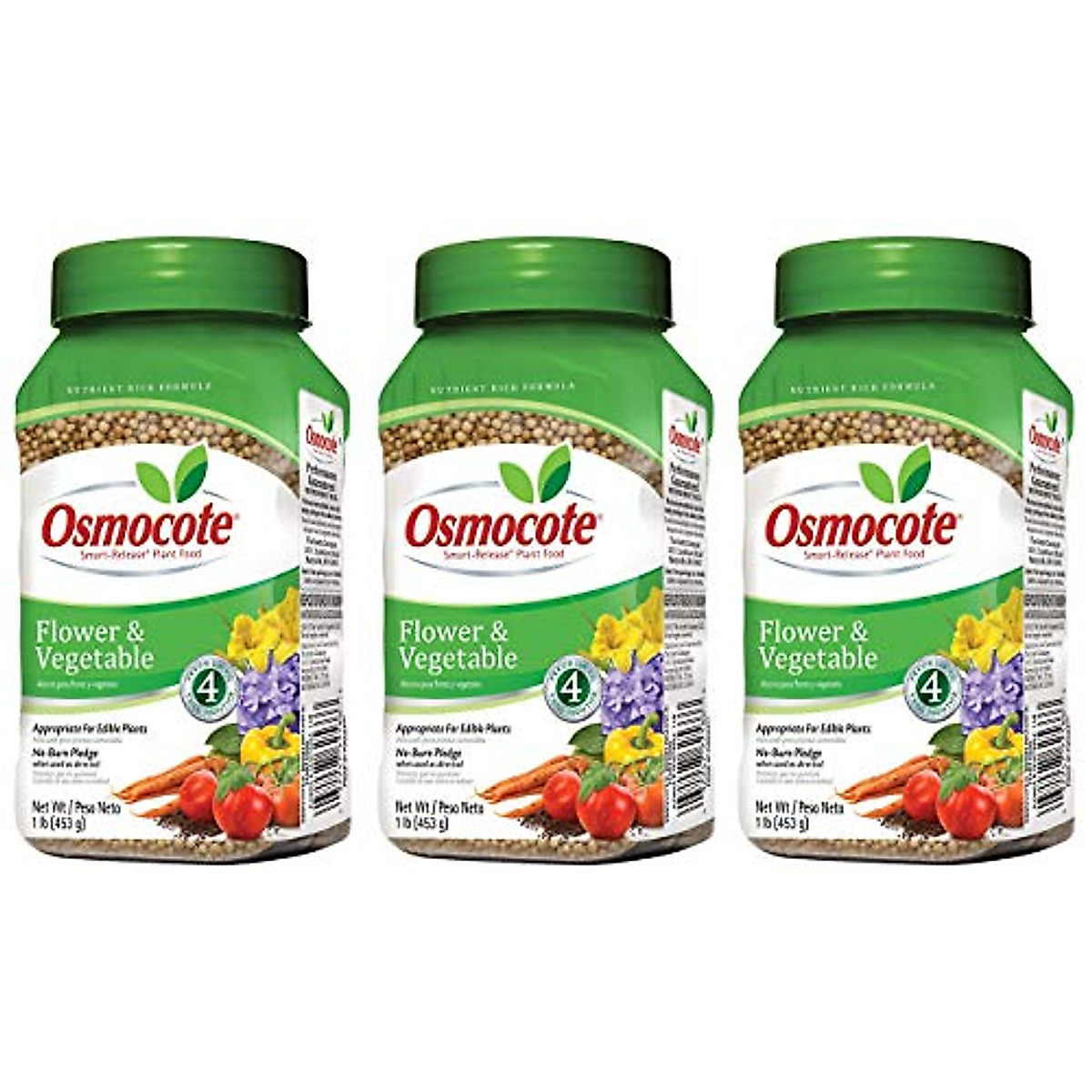 Osmocote 277160 Flower and Vegetable Smart-Release Plant Food, 14-14-14, 1-Pound Bottle (Pаck of 3)