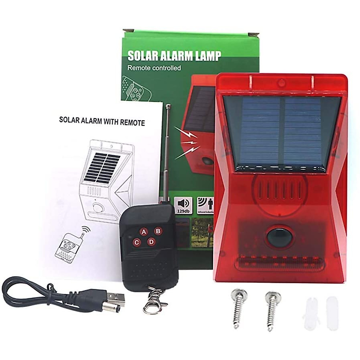 Waytronic Solar Strobe Alarm Light with Motion Detector with Remote Control IP65 Waterproof 129db Sound Security Alarm Light 24 Hours + Night Mode for Yard, Home, Farm, Villa, Barn