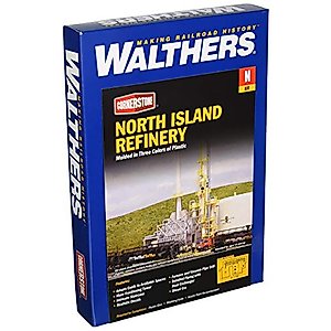 Walthers Cornerstone N Scale Model North Island Oil Refinery Kit, 8-1/16 x 5" 20.5 x 12.7cm, (933-3219)