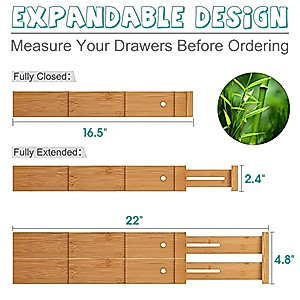 Vriccc Bamboo Drawer Dividers, 8 Drawer Dividers with 16 Inserts, Stackable IN Deep Drawers, Kitchen Adjustable Drawer Organizers, Expandable Organization for Home, Office, Dressers, and Bathroom