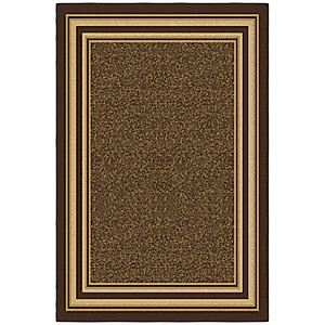 Ottomanson Ottohome Non-Slip Rubberback Bordered Design 5x7 Indoor Area Rug, 5' x 6'6", Brown