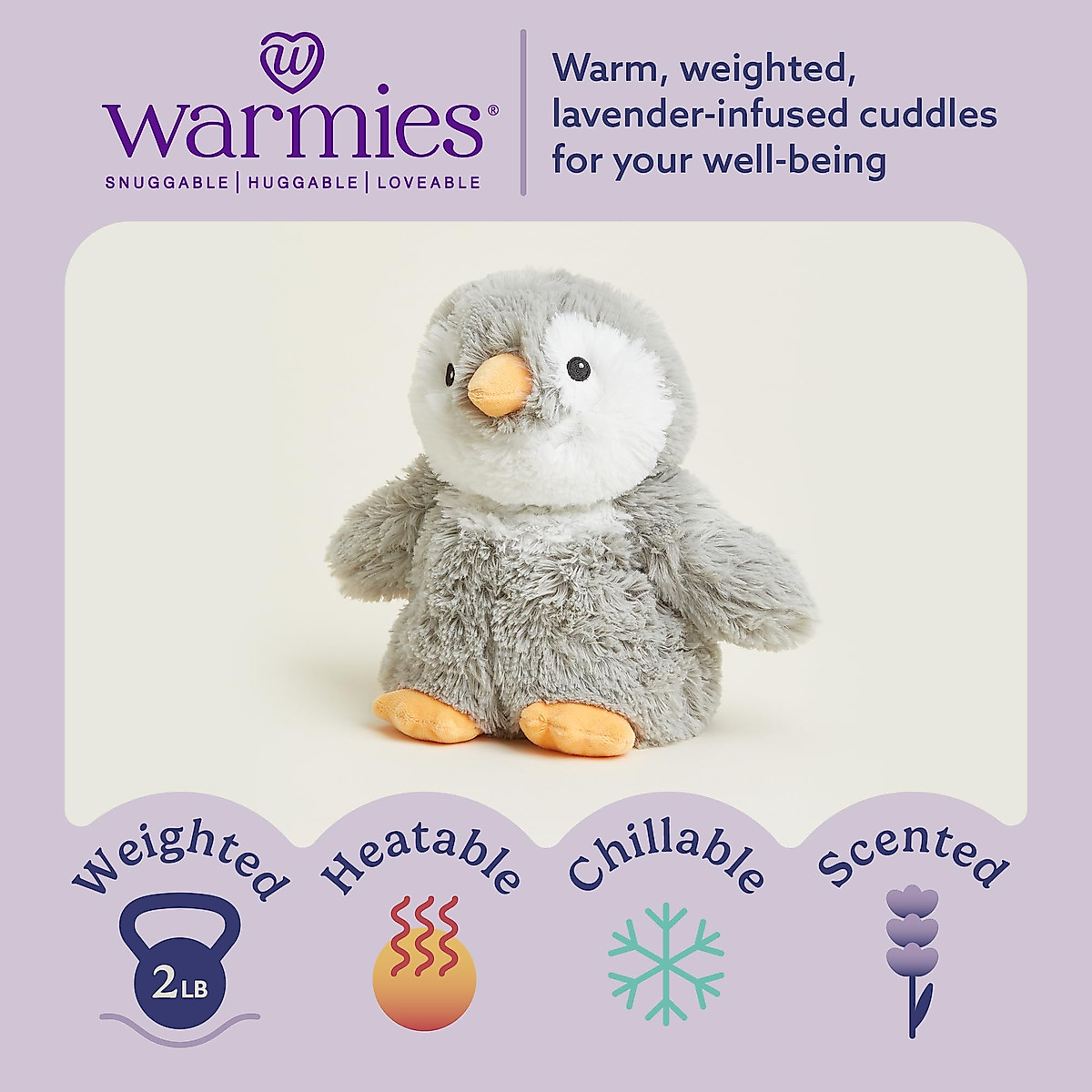warmies Microwavable & Weighted Stuffed Animals, Gray Penguin - Heated Stuffed Animal Plushie for Warmth & Comfort - Cute Soft Plush Toys for Adults & Children (Boys, Girls, Babies & Toddlers)