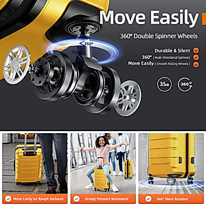 SHOWKOO Luggage Sets Expandable PC+ABS Durable Suitcase Sets Double Wheels TSA Lock Yellow 3pcs