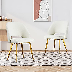 Ebullient Modern Velvet Dining Chairs Set of 2, Upholstered Living Room Accent Chairs, Gold Vanity Chairs，mid Century Chair for Living Room Kitchen Bedroom (White + Gold Legs, Set of 2)