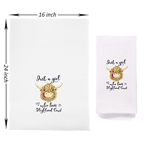 NEGIGA Just A Girl Who Loves Cow Highland s Dish Cloths Towels 24x16 Inch,Funny Cute Cow Highland Decor Decorative Dish Hand Towels for Dorm Kitchen Bathroom,Cow Lovers Teens Girls Gifts