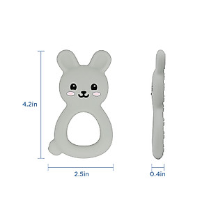 Baby Teething Toys BPA-Free Cute Silicone Bunny Teethers-Easy to Hold Soft and Comfortable Help take The Stress Out of Teething,Perfect for Newborn Girls and Boys (Light Gray)