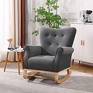 OUYESSIR Rocking Chair for Nursery, Upholstered High-Back Accent Arm Chair, Comfortable Rocker Fabric Padded Seat, Modern Leisure Single Glider Chair for Living Room, Hotel, Bedroom (Grey)