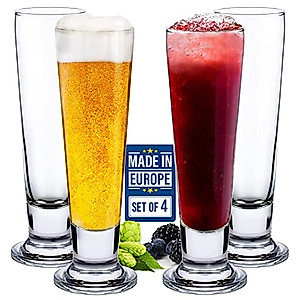 Beer Glasses Set, Tall Footed Pilsner Glass, Pint Beer Drinking Set, Lead-Free Brewery Tumblers, Craft Beer Tasting Glass, 4 PCs