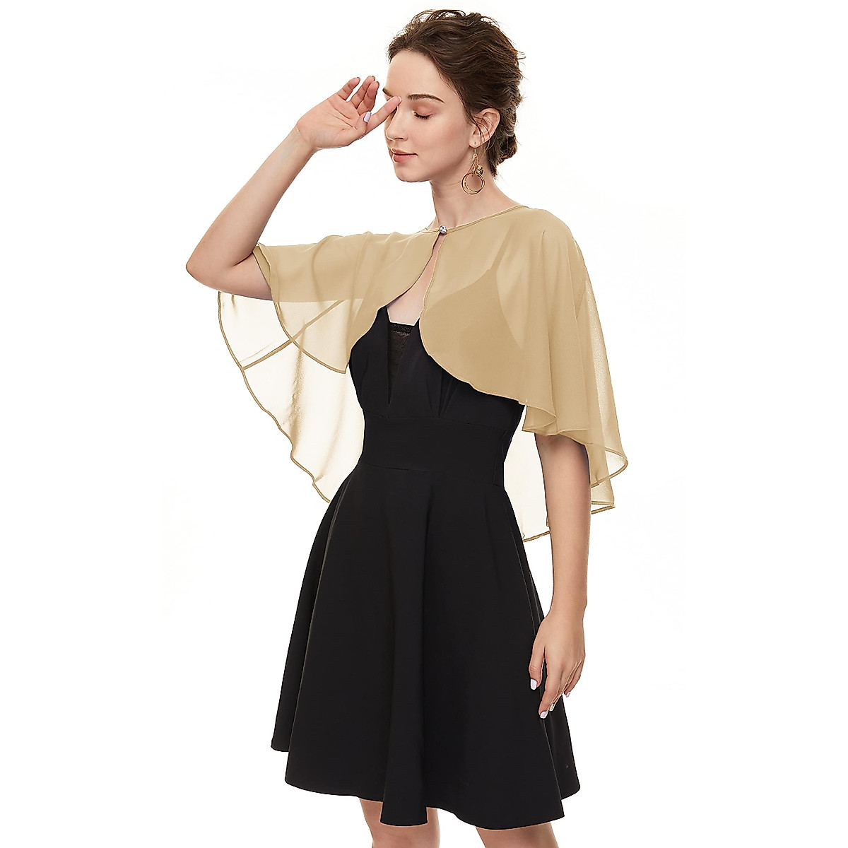Soft Chiffon Shawls Wraps Shrug for Wedding Evening Dress Cape Cover Up for Women(Dusty gold)