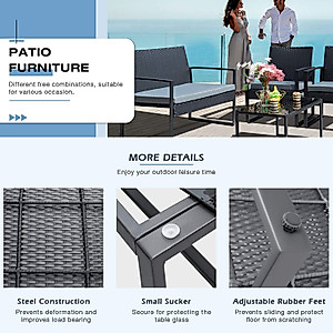 Tuoze 4 Pieces Patio Furniture Set Outdoor Patio Conversation Sets Modern Porch Furniture Lawn Chairs with Glass Coffee Table for Home Garden Backyard Balcony (Grey)