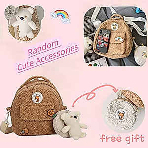 XINBOO Kawaii Fluffy Mini Backpack for Girls Soft Plush Bag Women's Aesthetic Fuzzy Backpack with Furry Purse (Beige)