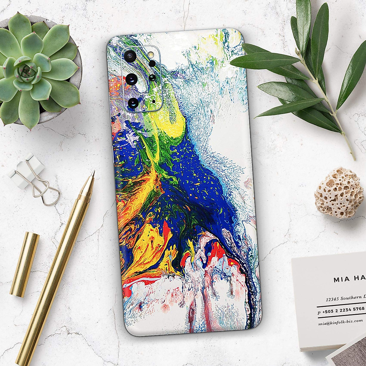 DesignSkinz Bright White and Primary Color Paint Explosion Protective Vinyl Decal Wrap Skin Cover Compatible with The Samsung Galaxy S20 (Screen Trim & Back Glass Skin)