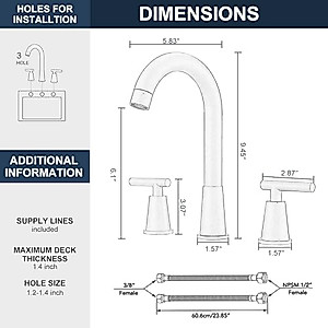 Kroias 8 Inch Matte Black Bathroom Faucet Bathroom Faucet 3 Hole, Two Handles Vanity Bathroom Sink Faucet, Lavatory Basin Faucets for Bathroom Sink with cUPC Supply Lines