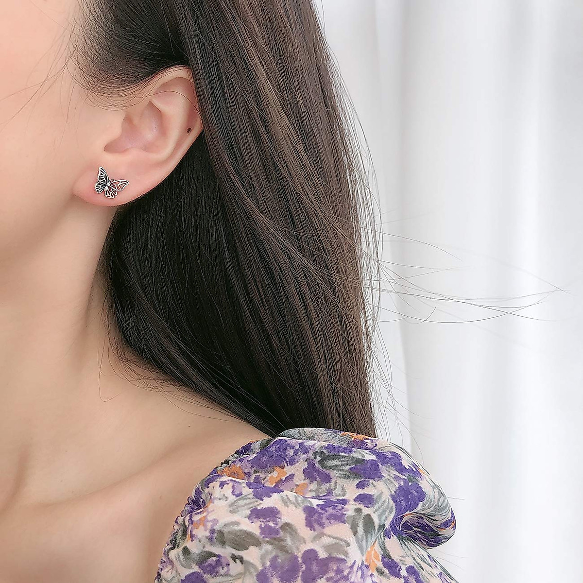 SLUYNZ 925 Sterling Silver Retro Butterfly Earrings Studs for Women Pretty Vintage Butterfly Studs