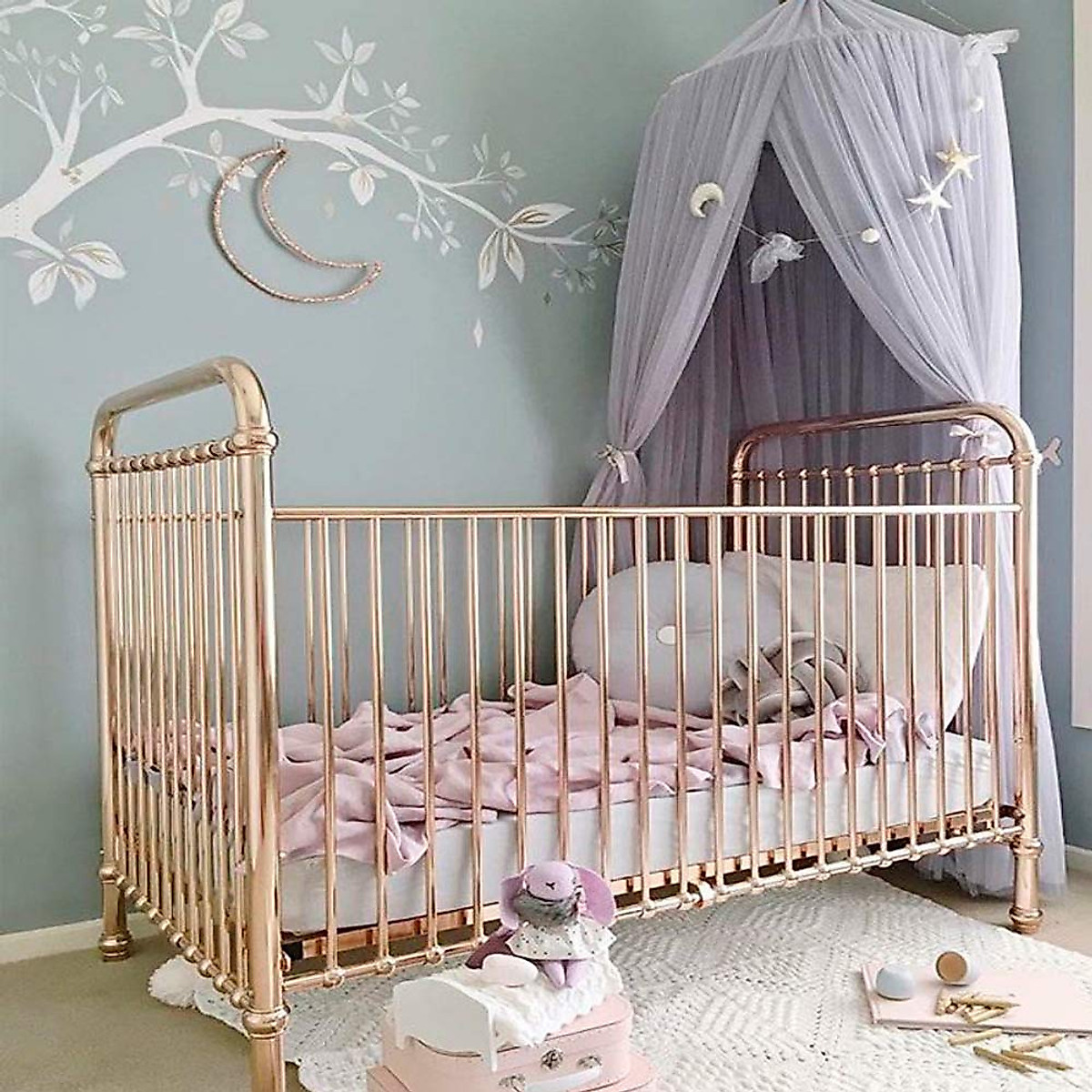 Bed Net, Elegant Color Netting Children Bed Net Canopy, Hanging The Screen Curtains or Netting Over a Queen or King Canopy Bed, Crib or Hammock (Gray)