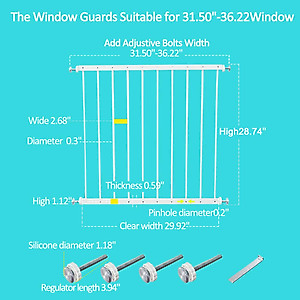 WAOWAO Window Safety Guards for Children Kids Child Toddler Pets Extra Wide White Tension Security Window Guard Gate for Home Fit 19.49-33.60" Sliding Windows (2Piece）