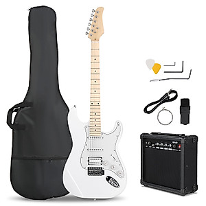 Ktaxon 39 Inch Electric Guitar Kit for Beginner, HSS Pickups 6 String Solid-Body Full Size Adults Electric Guitars W/Amplifier, Bag, Strap, Cable, Accessories - White