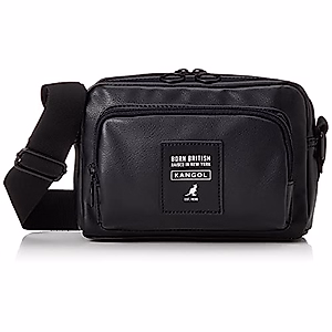 KANGOL(カンゴール) Kanol Logo Patch Leatherette Synthetic Leather Horizontal Style, Black (Black 19-3911tcx)