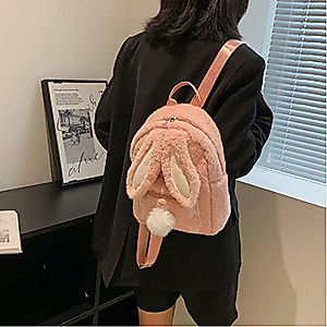 Mellshy Women Cute Rabbit Ears Backpack Fluffy Shoulder Bag School Bag Casual Dayback Satchel (Pink)
