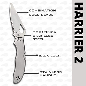 Spyderco Harrier 2 Knife with 3.39" 8Cr13MoV Steel Blade and Durable Stainless Steel Handle - CombinationEdge - BY01PS2