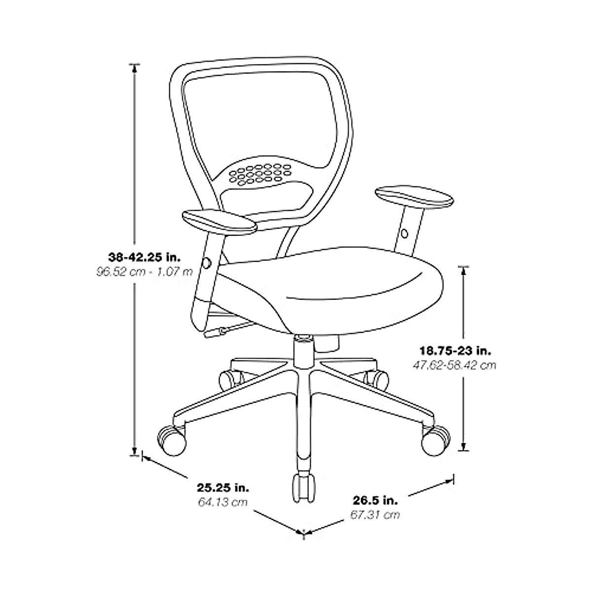 Space Seating 55 Series Professional Dark Air Grid Back Adjustable Office Desk Chair with Built-in Lumbar Support, Black Mesh