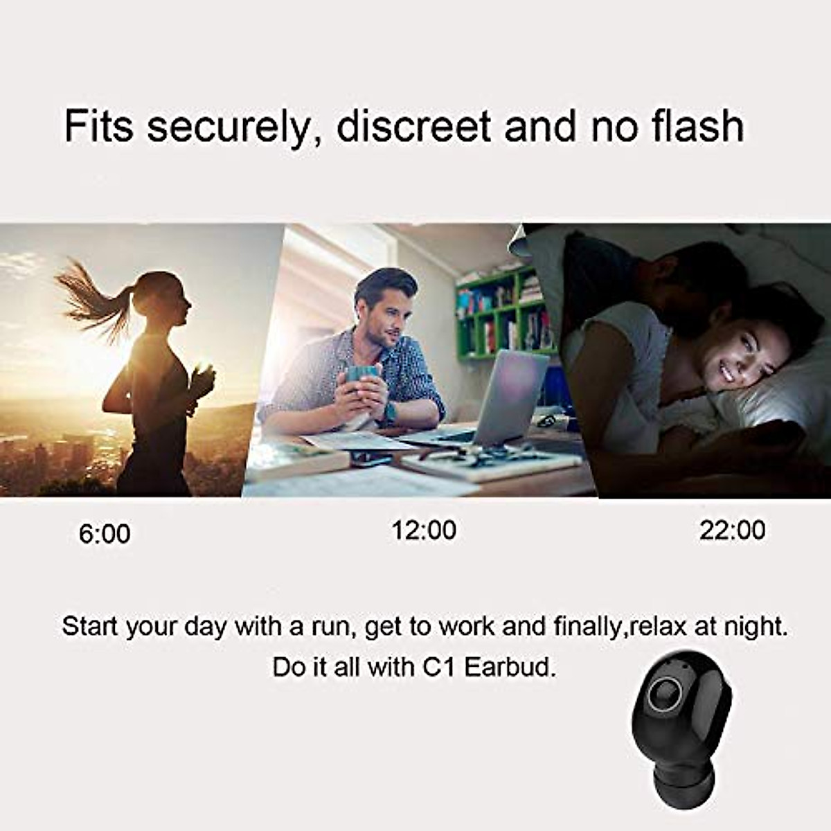 Mini Invisible Bluetooth Headphone Handsfree in Ear Headset Earbud Earphone with Microphone Noise Cancelling Wireless Earbud for iPhone, Samsung, HTC, Sony and Much More Android Phones (1 x Black)