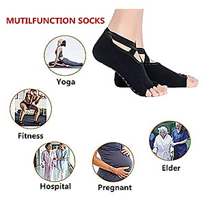 ReachTop Toeless Yoga Socks for Women, 4 Pairs Non Slip Fitness Toe Socks Cotton Slipper Socks for Dance Pilates Barre