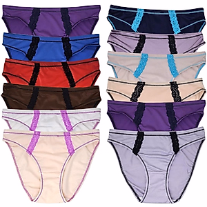 Sexy Basics Women’s 12 Pack Bikini Brief Panties | Ultra-Soft & Silky Nylon -Spandex Stretch Underwear