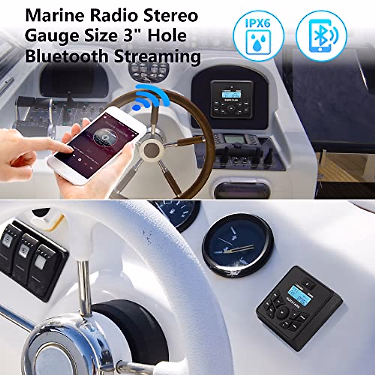 Marine Stereo Bluetooth Radio Player with 2 x 6.5 Speaker Black