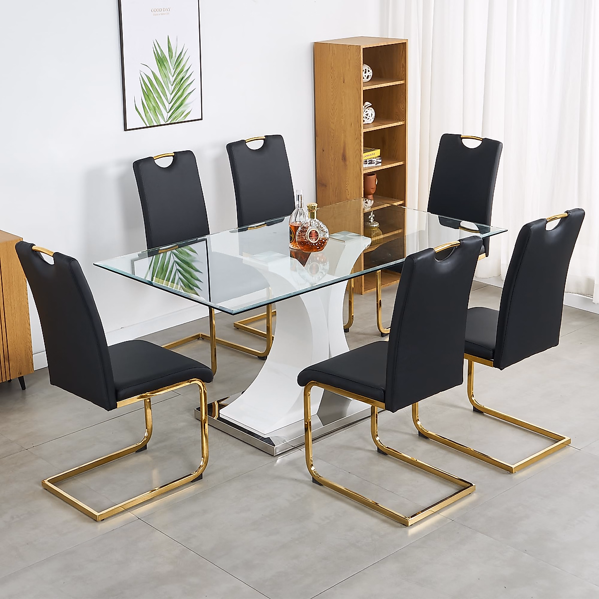 63" Glass Dining Table for 4 to 6 Modern Kitchen Table Tempered Glass Dining Room Table with Rectangular Glass Tabletop and X-Shape Pedestal Base Dining Table for Dining Room Kitchen (White)