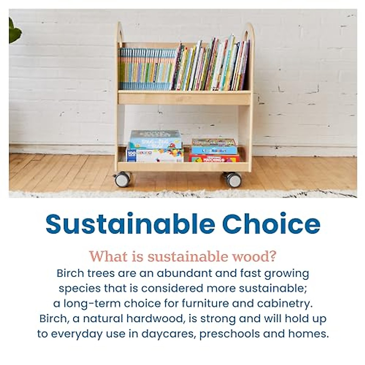 ECR4Kids Mobile Book Cart with Countdown Timer, Classroom Bookshelf, Natural