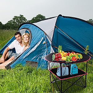 WONGPERG Portable Canvas Table Camping Table, Travel Folding Table with Cup Holder, Portable Canvas Table Picnic Travel Folding Table Camping Table with 4 Mesh Cup Holders Convenient Carry Case