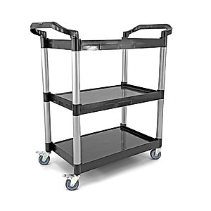 Commercial 3-Shelf Rolling Service Utility Cart | Capacity 450 lbs. | 37" x 33" x 16" | Black