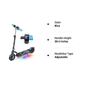 Gyroor Kids Electric Scooter, with 200W Motor & LED Visible Display, Colorful Lights, Adjustable Speed and Height, 10 Mph & 10 Miles Range Electric Scooter, Electric Scooter for Kids Ages 8-12, Blue