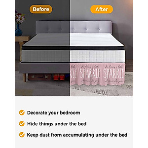 Blush Pink Positive Bed Skirt Queen Size 16 Inch Drop, Adjustable & Elastic Wrap Around Bed Skirts Pleated Luxury Dust Ruffles for Twin Full Queen Cal King Base Bed, Black White Energy Word