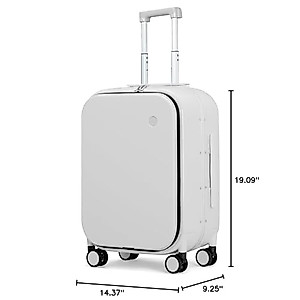 Mixi Carry On Luggage, 20'' Suitcase with Front Laptop Pocket, Travel Rolling Luggage Aluminum Frame PC Hardside with Spinner Wheels & TSA Lock and Cover - Smoke White