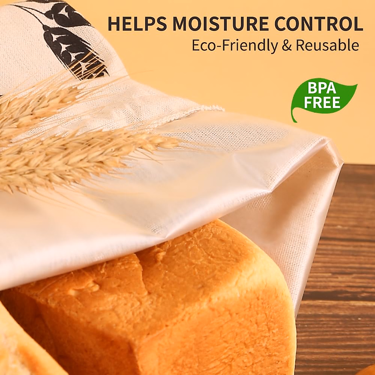 CIVJET 2pk Reusable Linen Bread Bags with TPU Lining, 17" x 13", Beige, Drawstring Closure, 2 Count