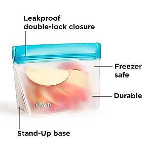 rezip 8-Piece Deluxe Bundle Reusable Storage Bags | BPA-Free, Food Grade, Leakproof, Freezer and Dishwasher Safe | 2 Mini Stand-up, 2 Stand-up Snack (1-cup), 2 Flat Snack, 2 Flat Lunch Bags (Green, Aqua)