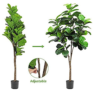 Realead 6ft Artificial Plant Fiddle Leaf Fig Tree Fake Tree in Pot Natural Faux Tree with 128 Leaves Ficus Lyrata Greenery Plant Indoor Outdoor Decor for House Home Office Perfect Housewarming Gift