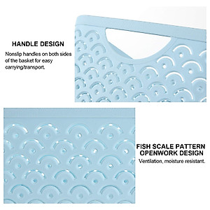 STARVAST 5 Pack Plastic Storage Baskets, Portable Blue Fish Scale Pattern Hollow Desktop Storage Bin Box with Handle for Kitchen, Bathroom, Kids Room or Nursery Storage – 9.4 x 7.1 x 4.1 inches