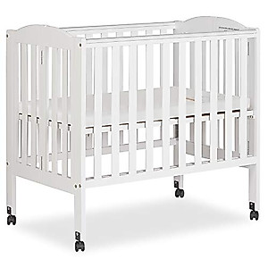 Dream On Me 2-In-1 Portable Folding Stationary Side Crib In White, Greenguard Gold Certified, Two Adjustable Mattress Height Positions,Made Of Solid Pinewood, Flat Folding Crib