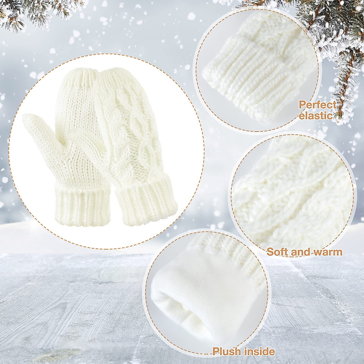 SATINIOR 2 Pairs Winter Gloves Thick Warm Soft Plush Convertible Flip Top Mittens Full Finger Gloves for Women Girls (White, Black, Simple Style)