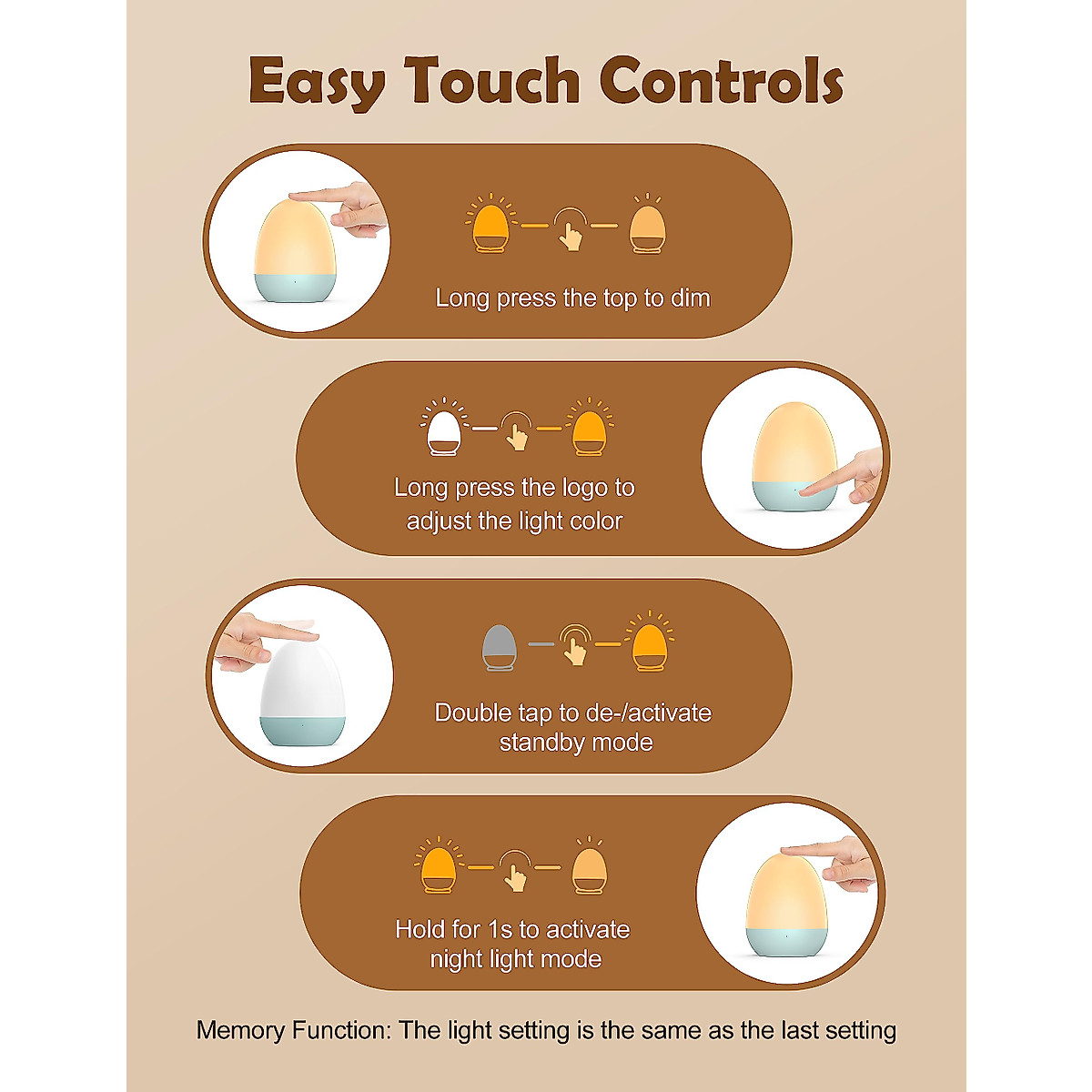 JolyWell Night Lights for Kids with Stable Charging Pad, Touch Control&Timer Setting, ABS+PC Baby Egg Lamp for Breastfeeding，Blue