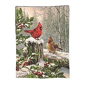 Winter Cardinals Birds Throw Blanket Cozy Soft Xmas Christmas Blanket for Couch Sofa Chair Bed Fuzzy Thermal Fleece Travel Blankets 60 X 50 in Home Holiday Decoratives
