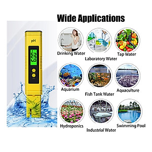 pH Meter for Water Digital pH Meter-High Accuracy Pocket Size PH Tester Pen 0.01 with 0-14 pH Tester for Household Drinking Water Hydroponics Swimming Pool Aquarium Spa(Yellow)